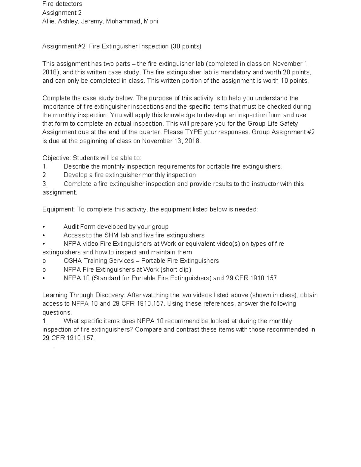 Assignment #2 Fire Extinguisher Inspection (30 points) - Fire detectors ...