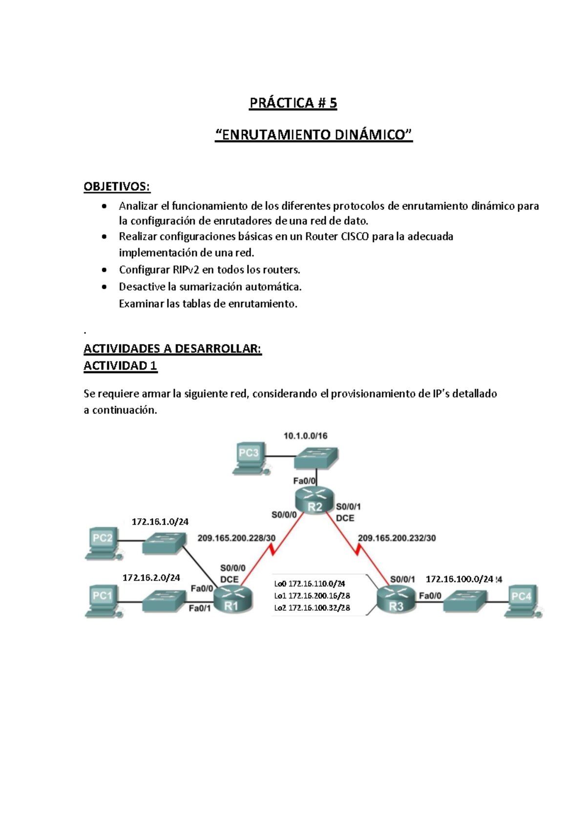Práctica 5 Enrutamiento Dinámico - PRÁCTICA # 5 “ENRUTAMIENTO DINÁMICO” OBJETIVOS: • Analizar el ...
