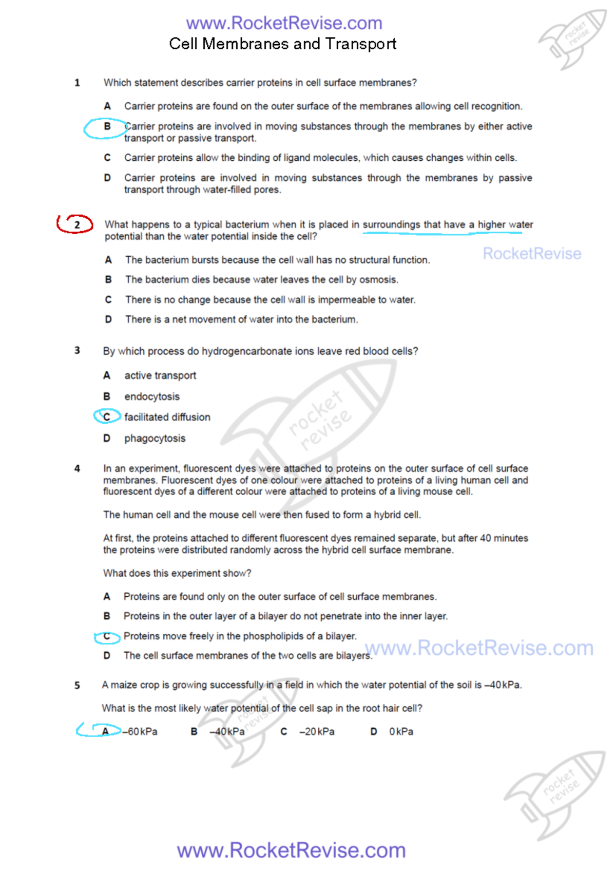 4 Cell membranes and transport QP 1-40 solved - Biology - ####### Cell ...