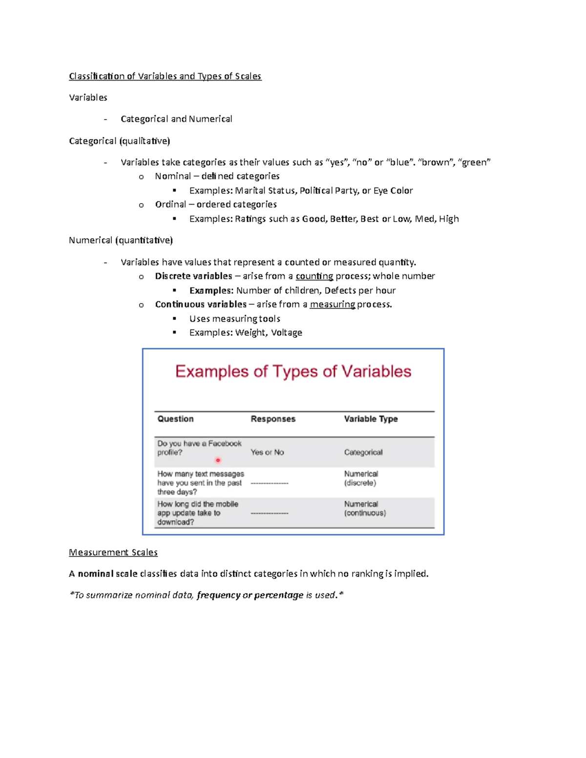Classification of Variables and Types of Scales - Classification of ...
