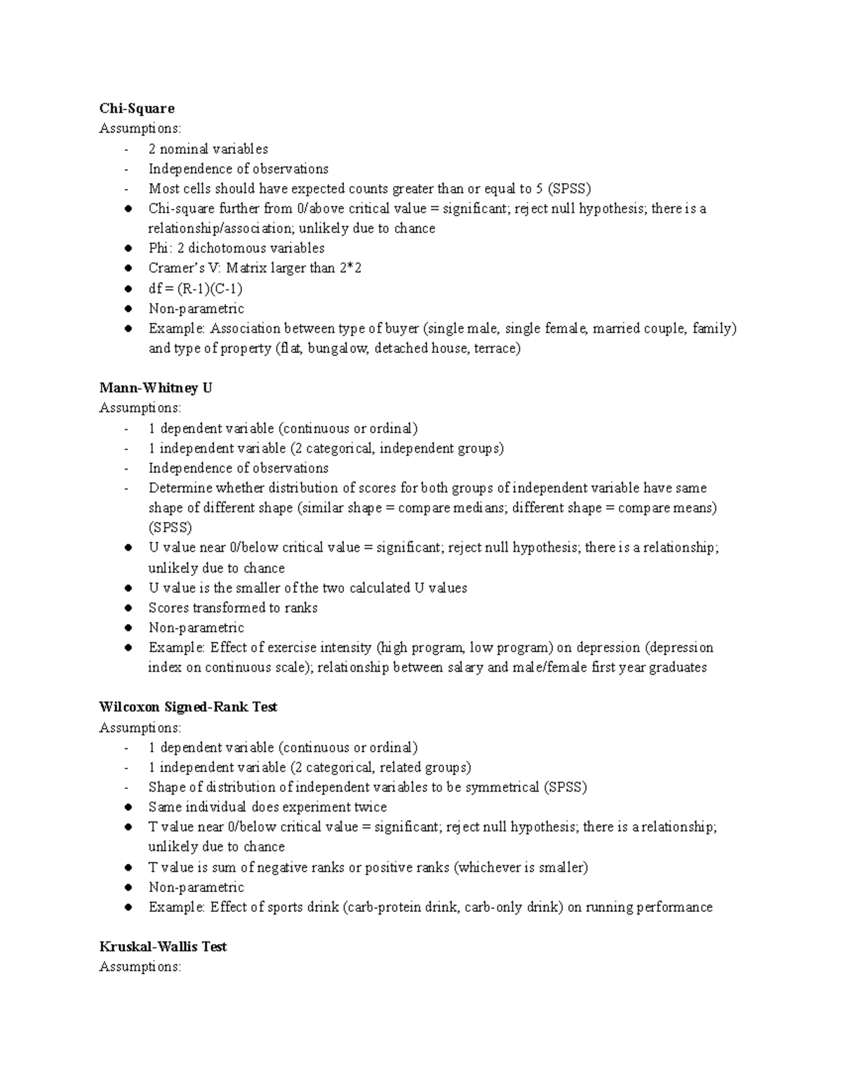 Final Exam Review - Chi-Square Assumptions: - 2 nominal variables ...