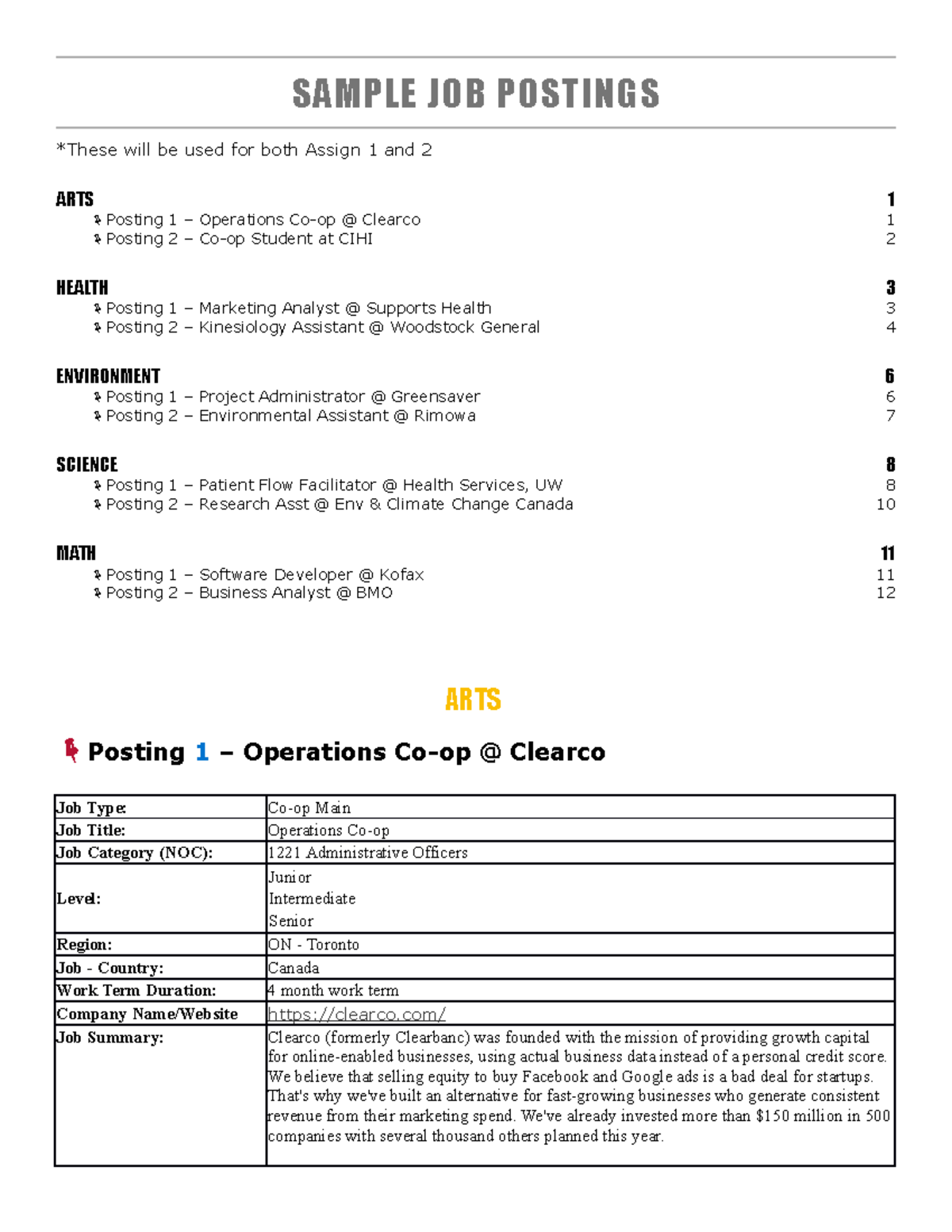 Pd1 sample job postings - SAMPLE JOB POSTINGS *These will be used for ...
