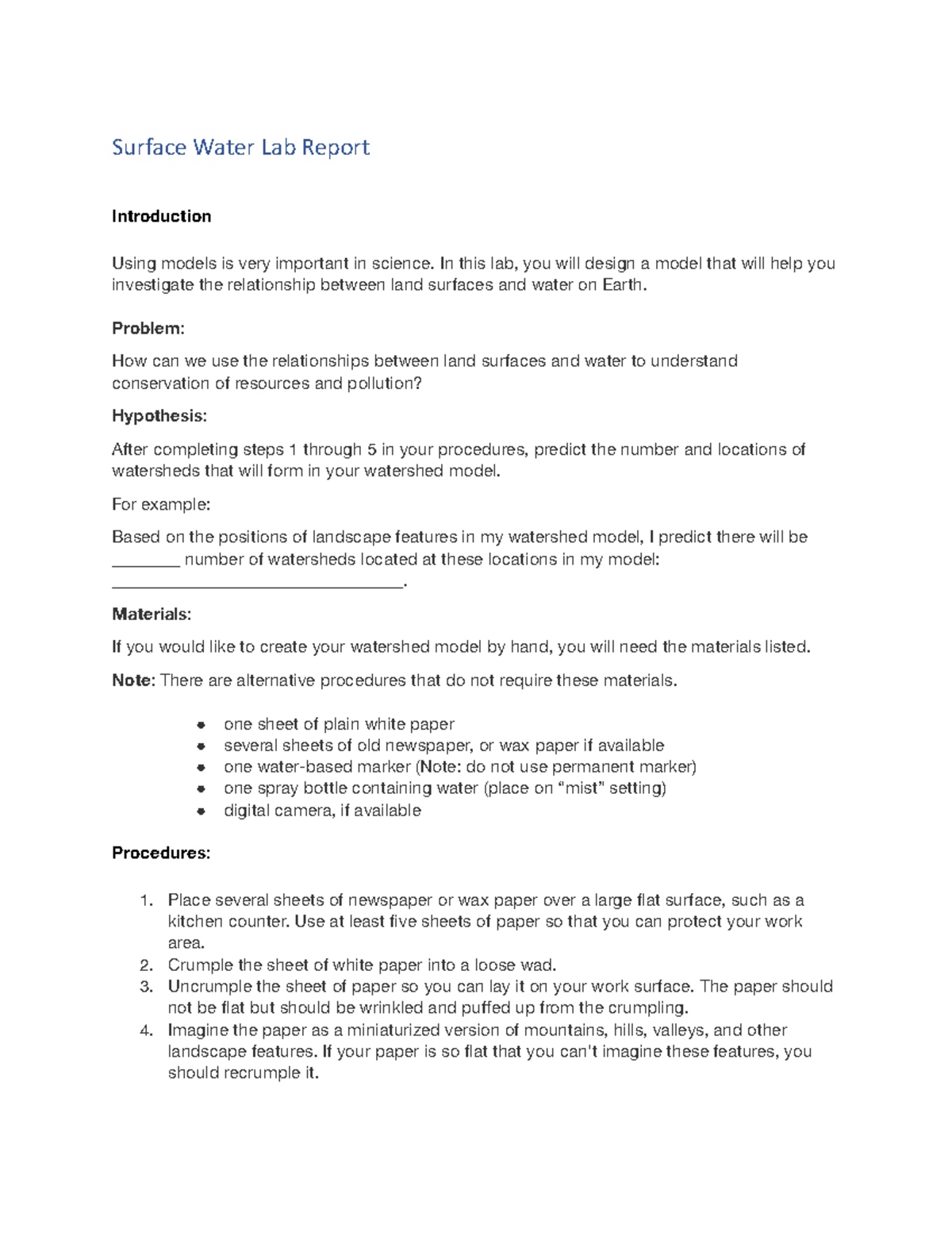 Copy of surface water lab report new 2022 - Surface Water Lab Report ...