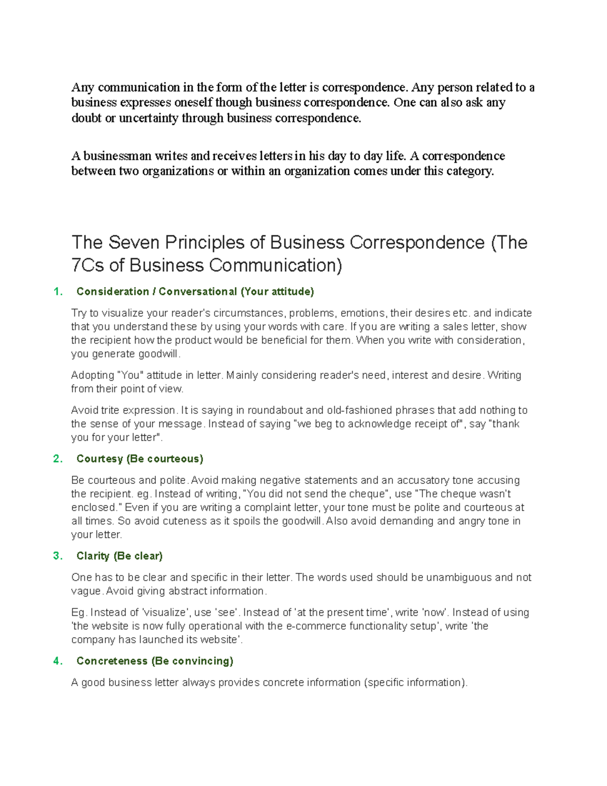 Business Correspondence - Any communication in the form of the letter ...