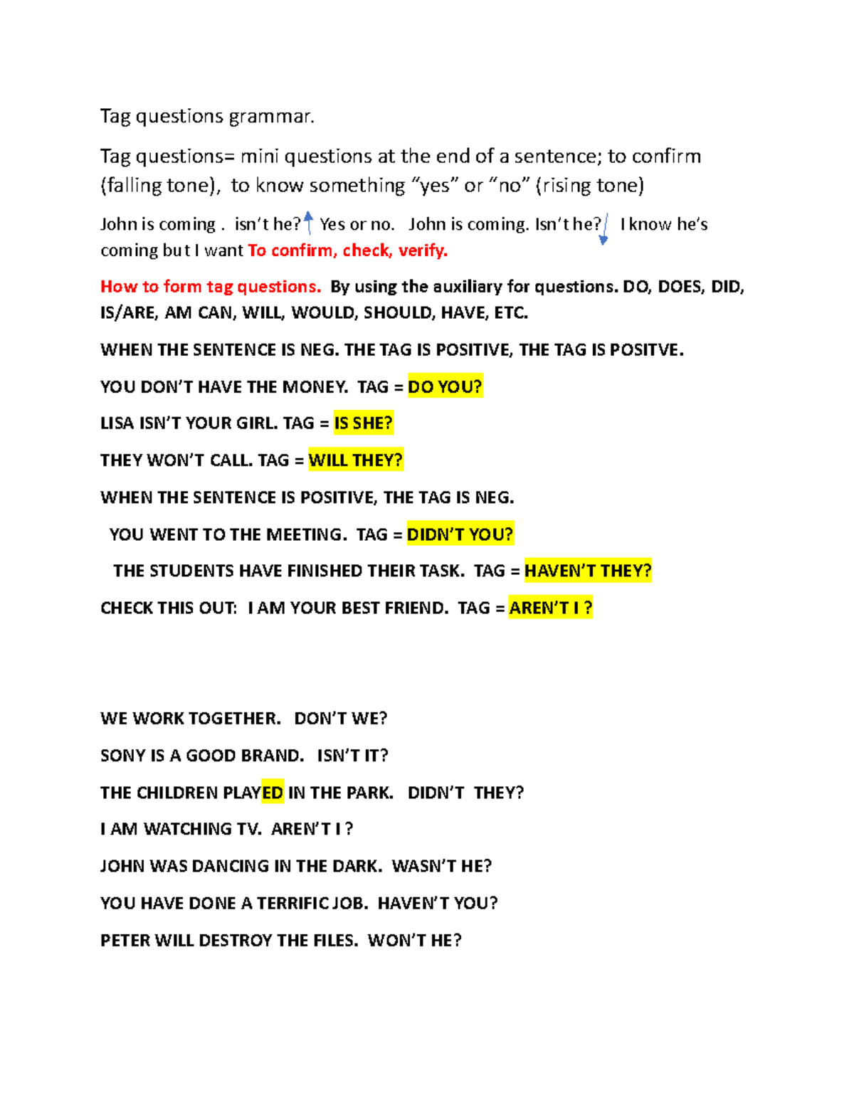 Tag questions grammar - tag question - Tag questions grammar. Tag ...