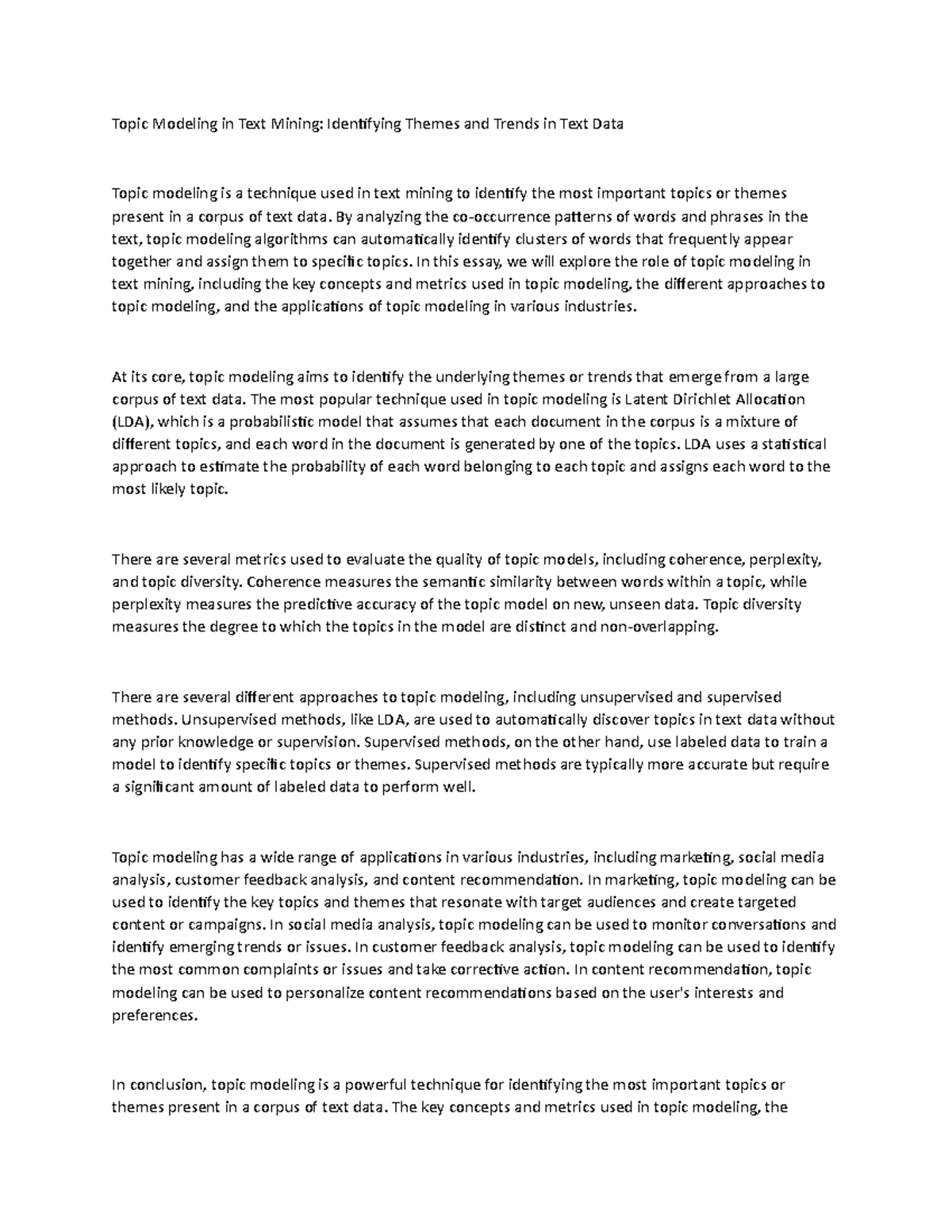 Topic Modeling In Text Mining By Analyzing The Co Occurrence Patterns Of Words And Phrases In