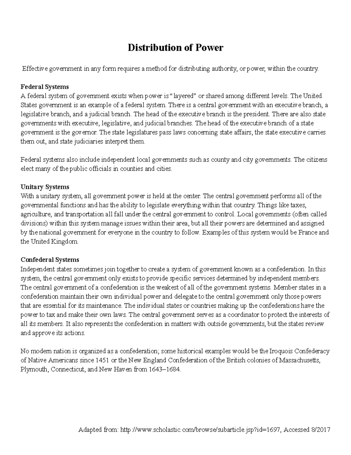 Handout 2 Distribution of Power reading - Distribution of Power ...
