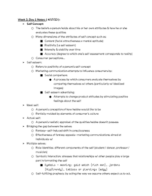 BUS 396 Week 4 Notes - Week 4, Day 1 Notes: ( 4/24/23 ): Perception ...