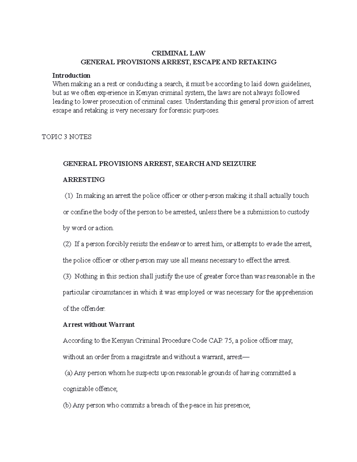 Topic 3 - lecture notes on ethics - CRIMINAL LAW GENERAL PROVISIONS ...