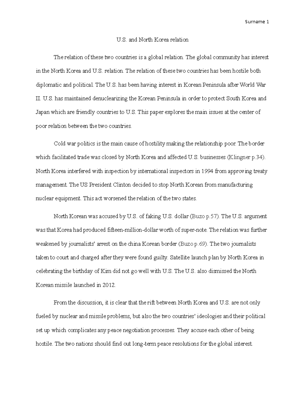 The relation of these two countries is a global relation - Surname 1 U ...