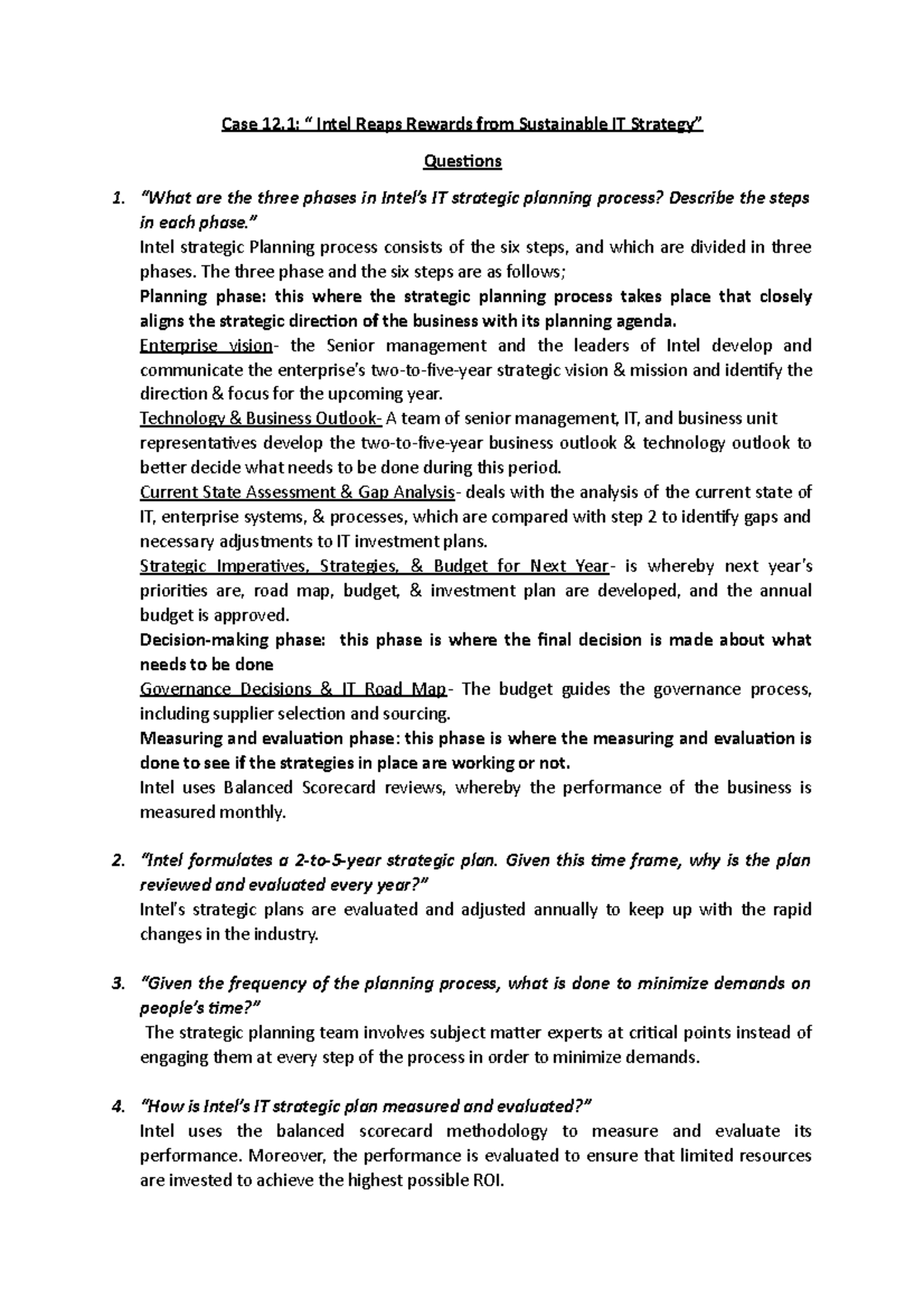 Case 12 - Assignment - Case 12: “ Intel Reaps Rewards from Sustainable ...