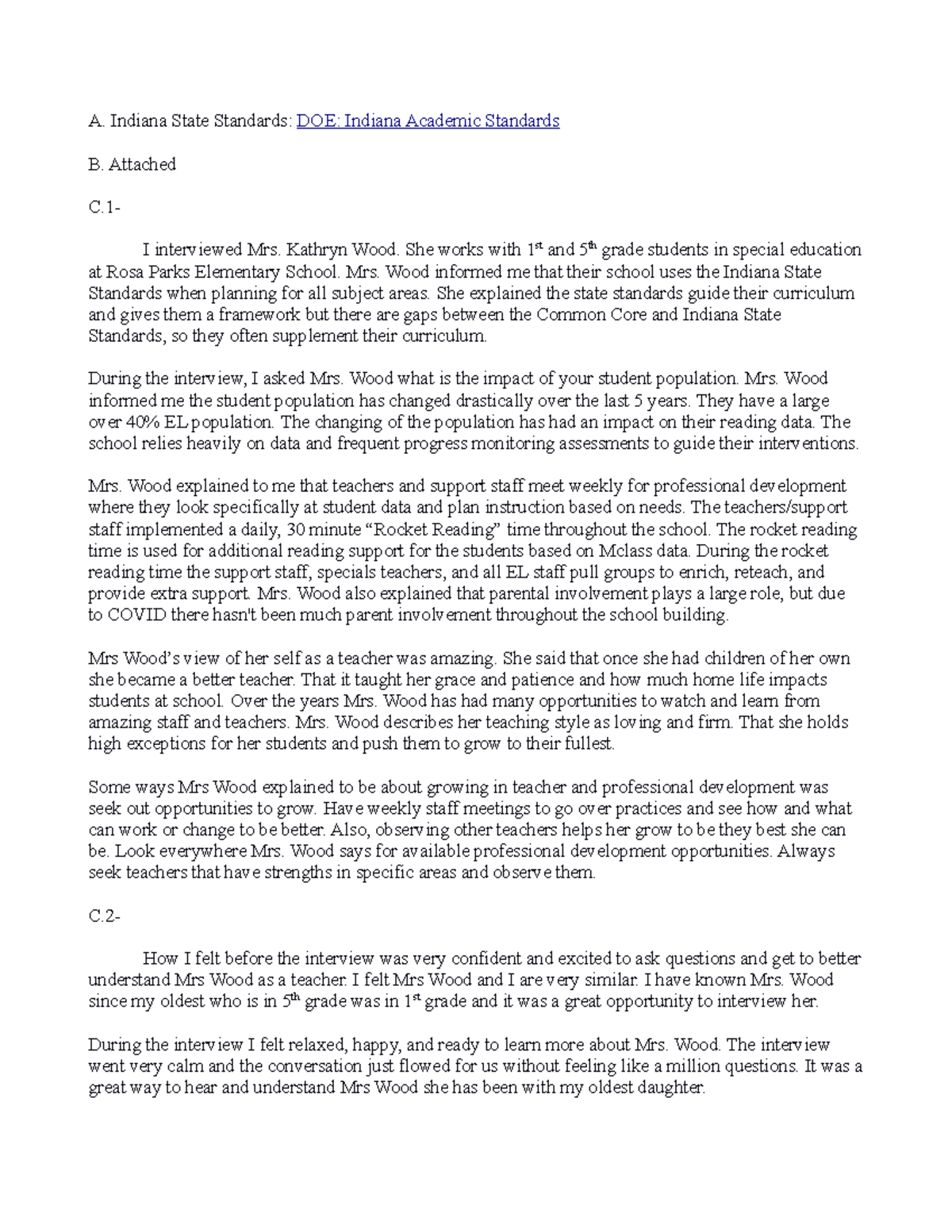 D166Task2 - task 2 - A. Indiana State Standards: DOE: Indiana Academic ...