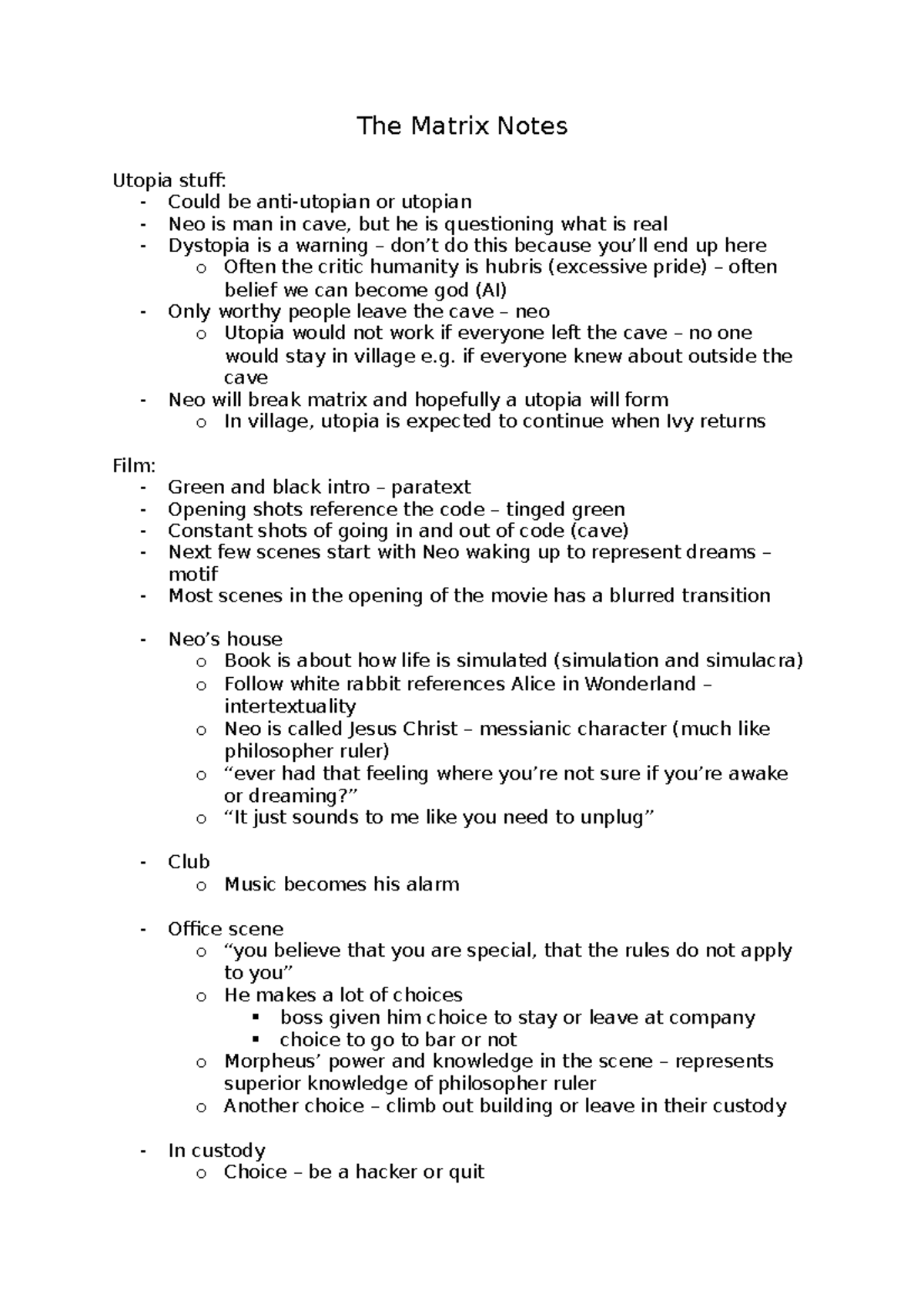 Notes on the matrix for english extension with themes and quotes for an ...