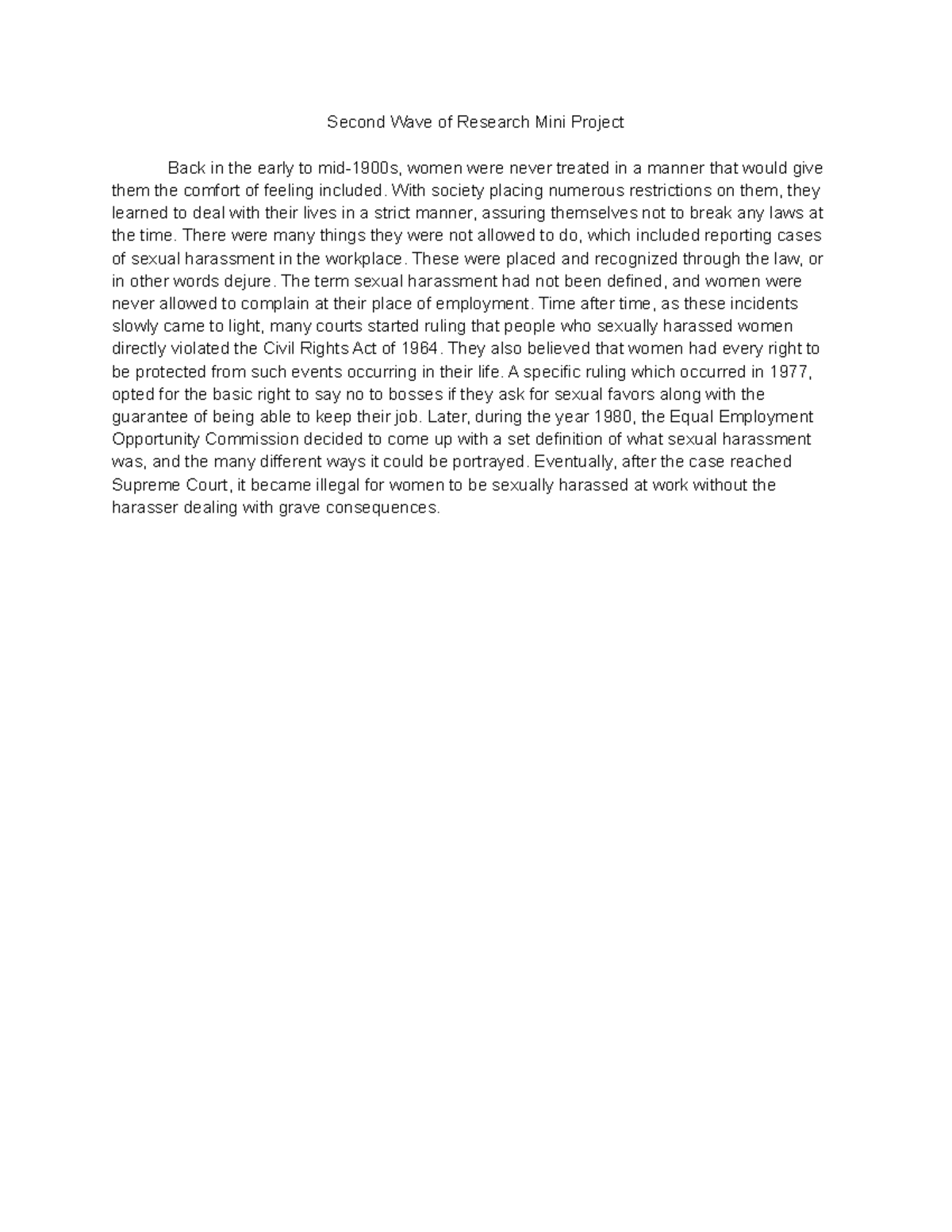 Second Wave of Feminism Research - Second Wave of Research Mini Project ...