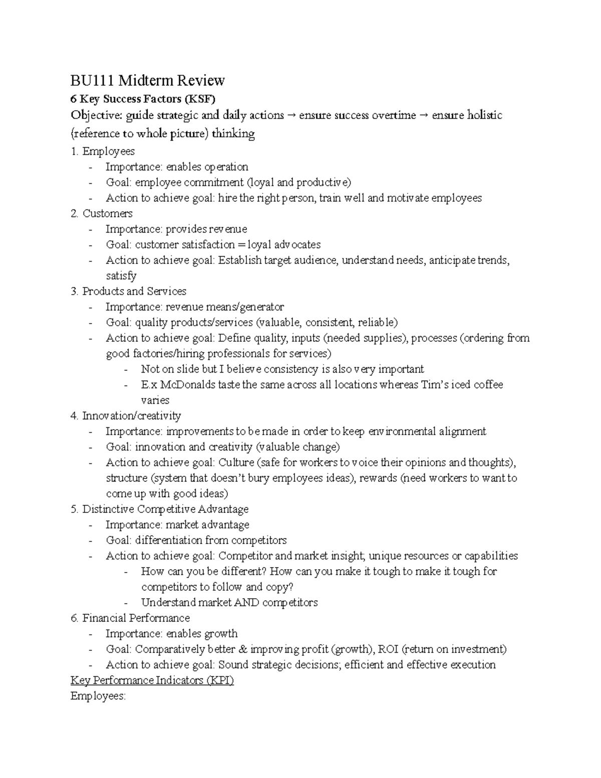 BU111 Midterm Review - Productivity c. Inflation d. Employment rates e ...