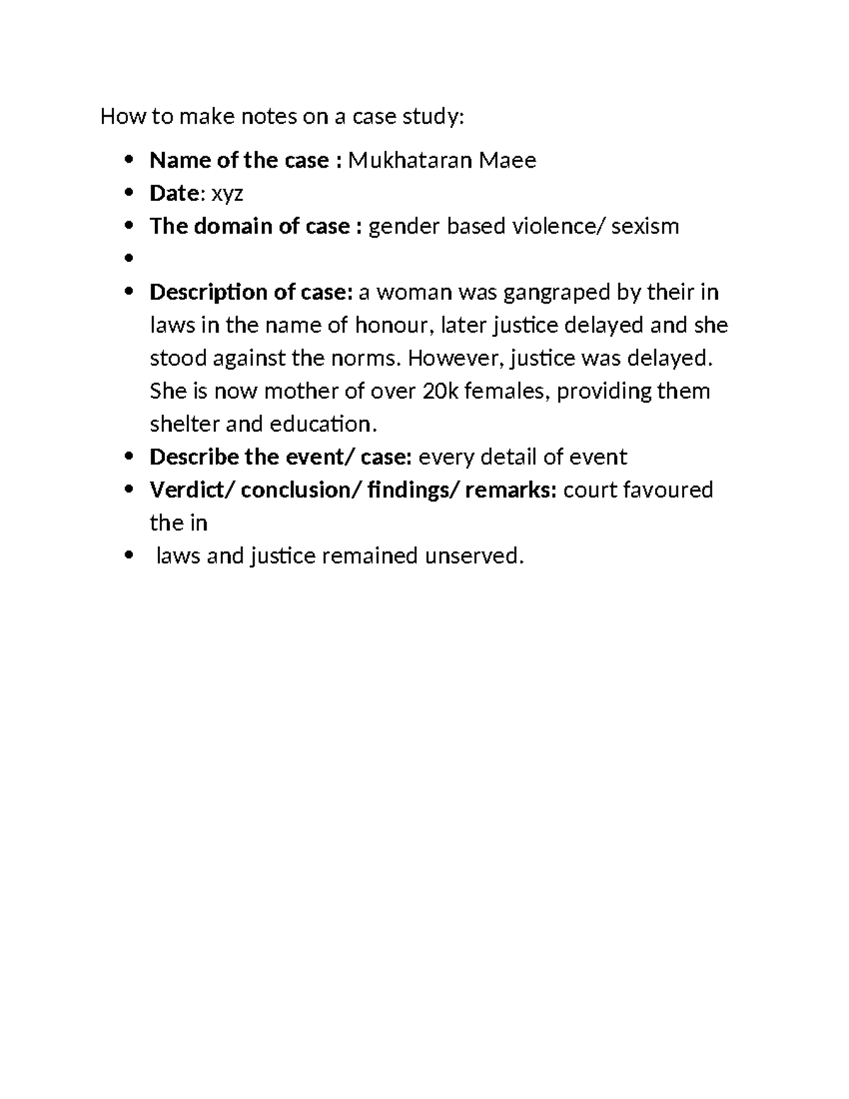 How to make notes on a case study 102605 - How to make notes on a case ...