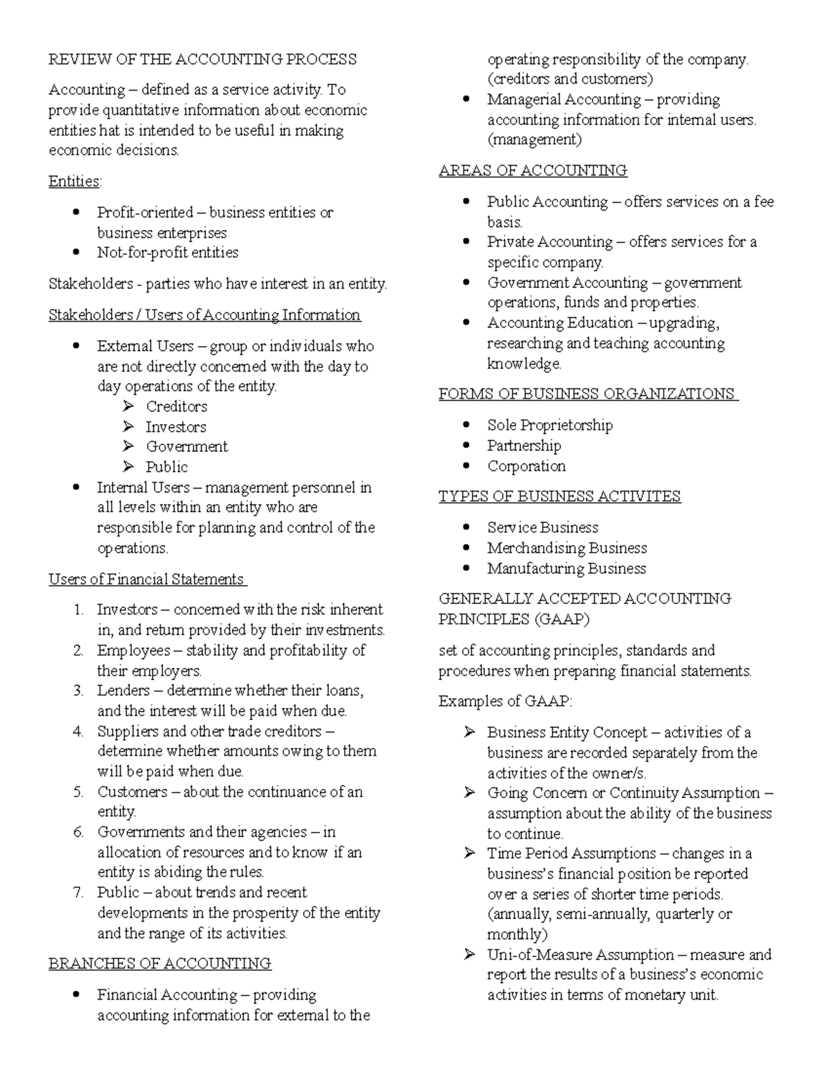 Review OF THE Accounting Process - REVIEW OF THE ACCOUNTING PROCESS ...