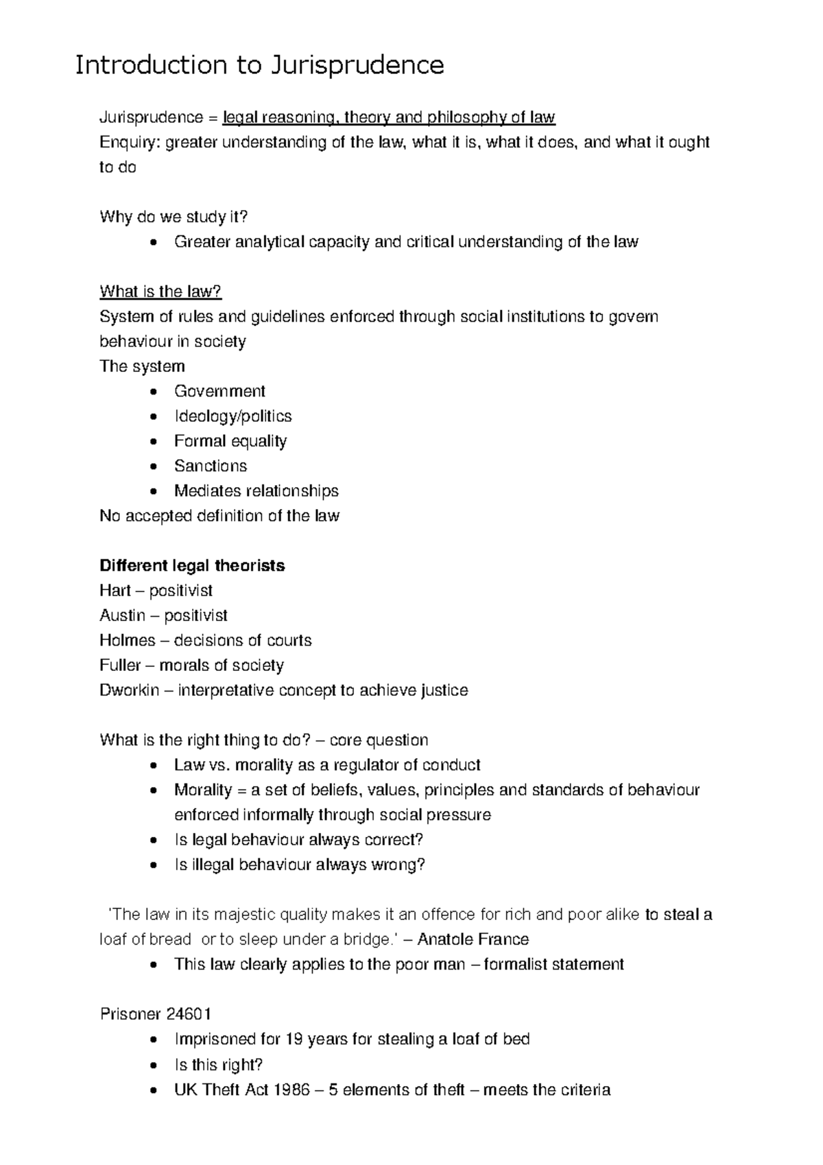 Jurisprudence - Lecture Notes Semester 1 - Introduction to ...