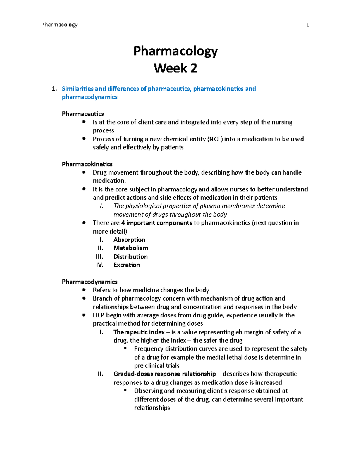 Week 2 Key Concepts Pharmacology - Pharmacology 1 Pharmacology Week 2 1 ...