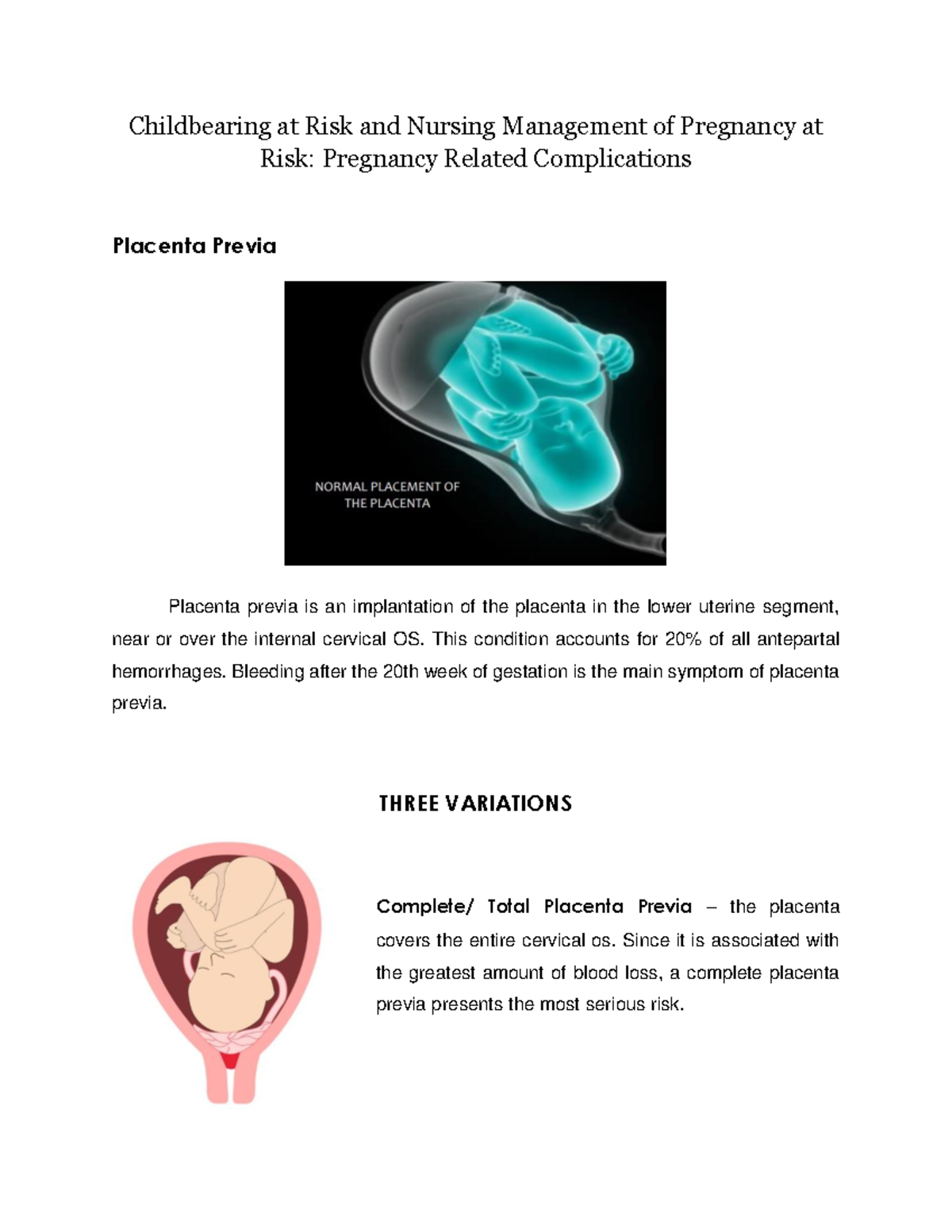 Placenta Previa - Childbearing at Risk: Nursing Management of Pregnancy ...