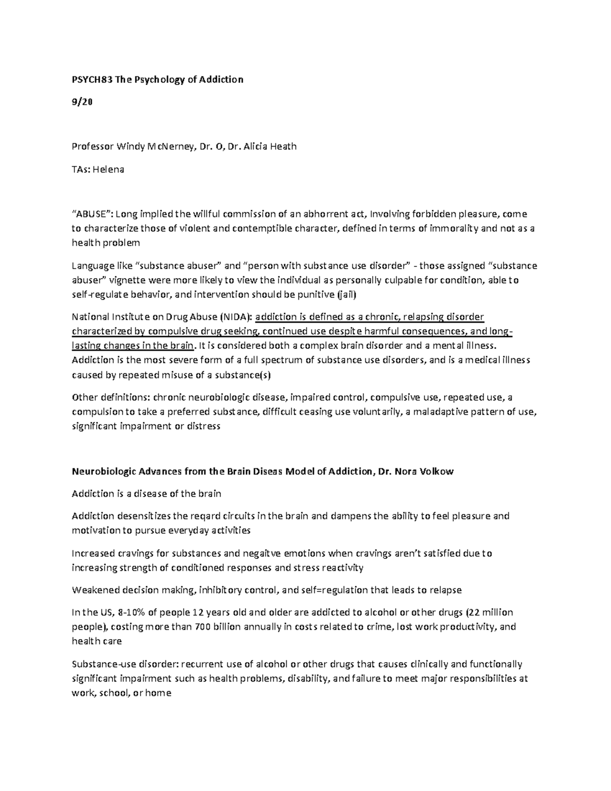 Psychology of addiction - PSYCH83 The Psychology of Addiction 9 ...