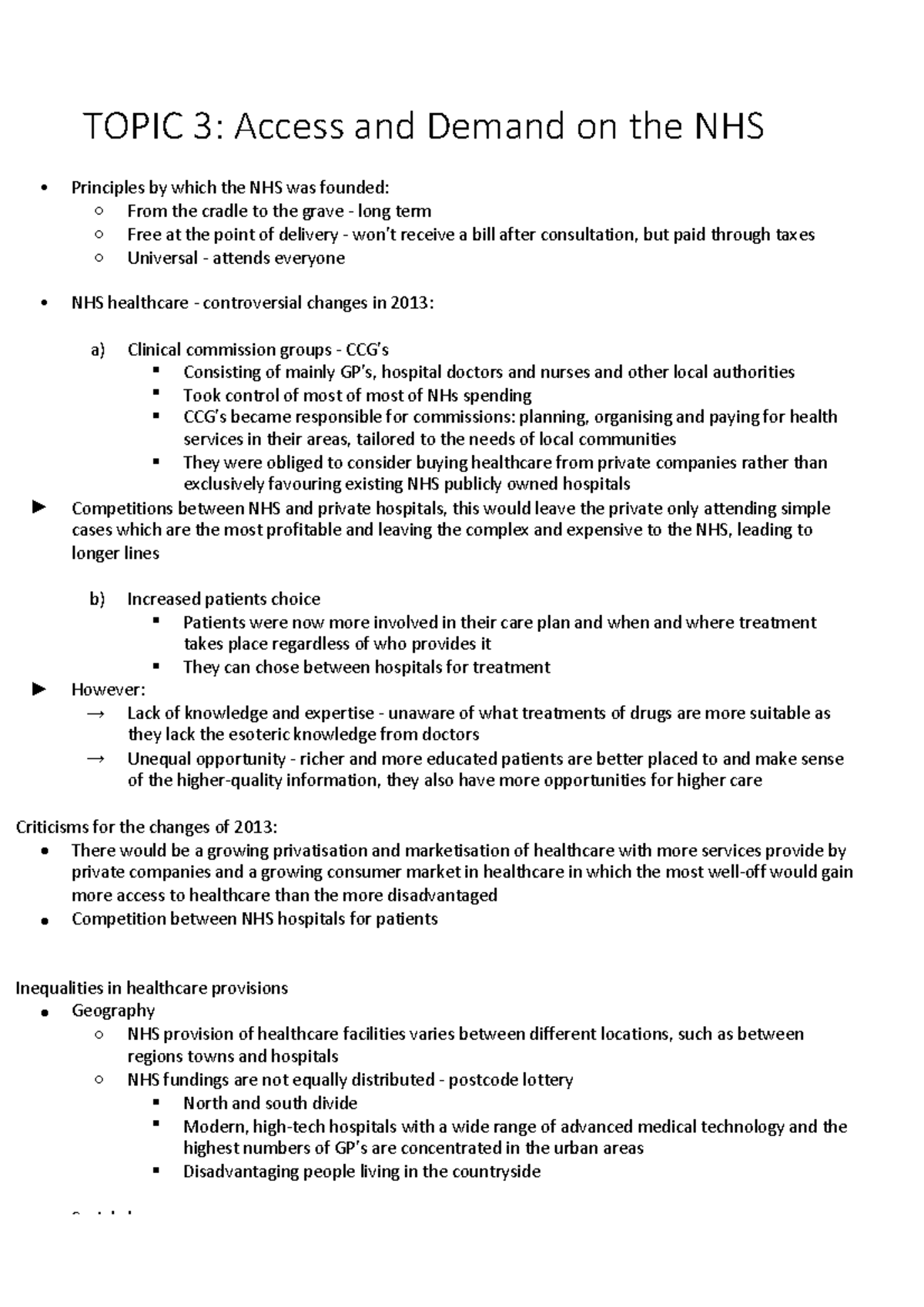 Topic 3 Access and Demand on the NHS - Principles by which the NHS was ...