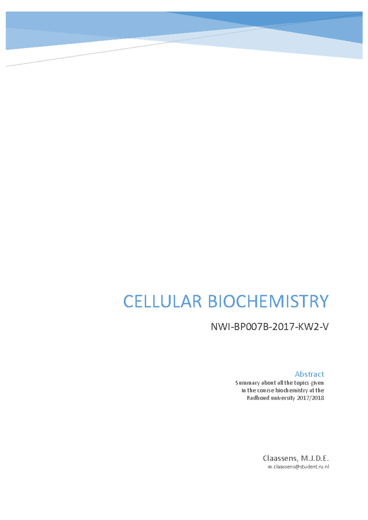 cellulair biochemistry - Claassens, M.J.D. m@student.ru CELLULAR ...