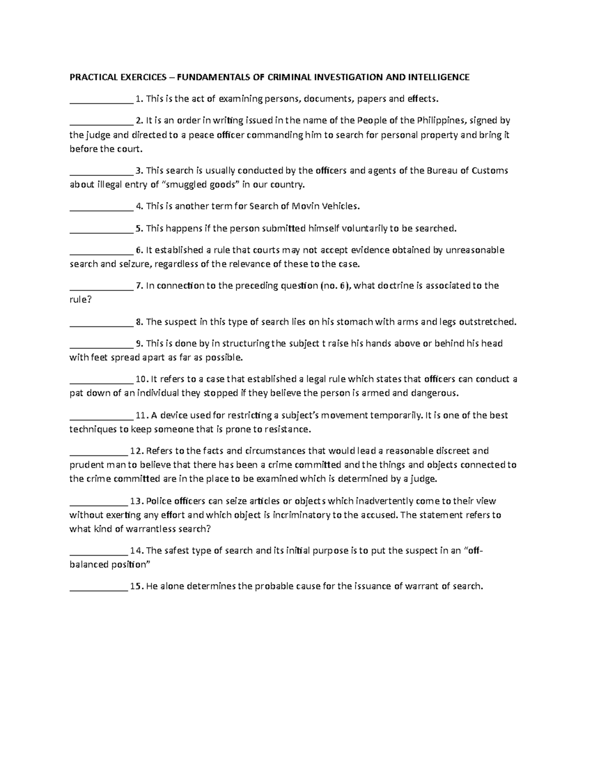 Practical Exercices - PRACTICAL EXERCICES – FUNDAMENTALS OF CRIMINAL ...