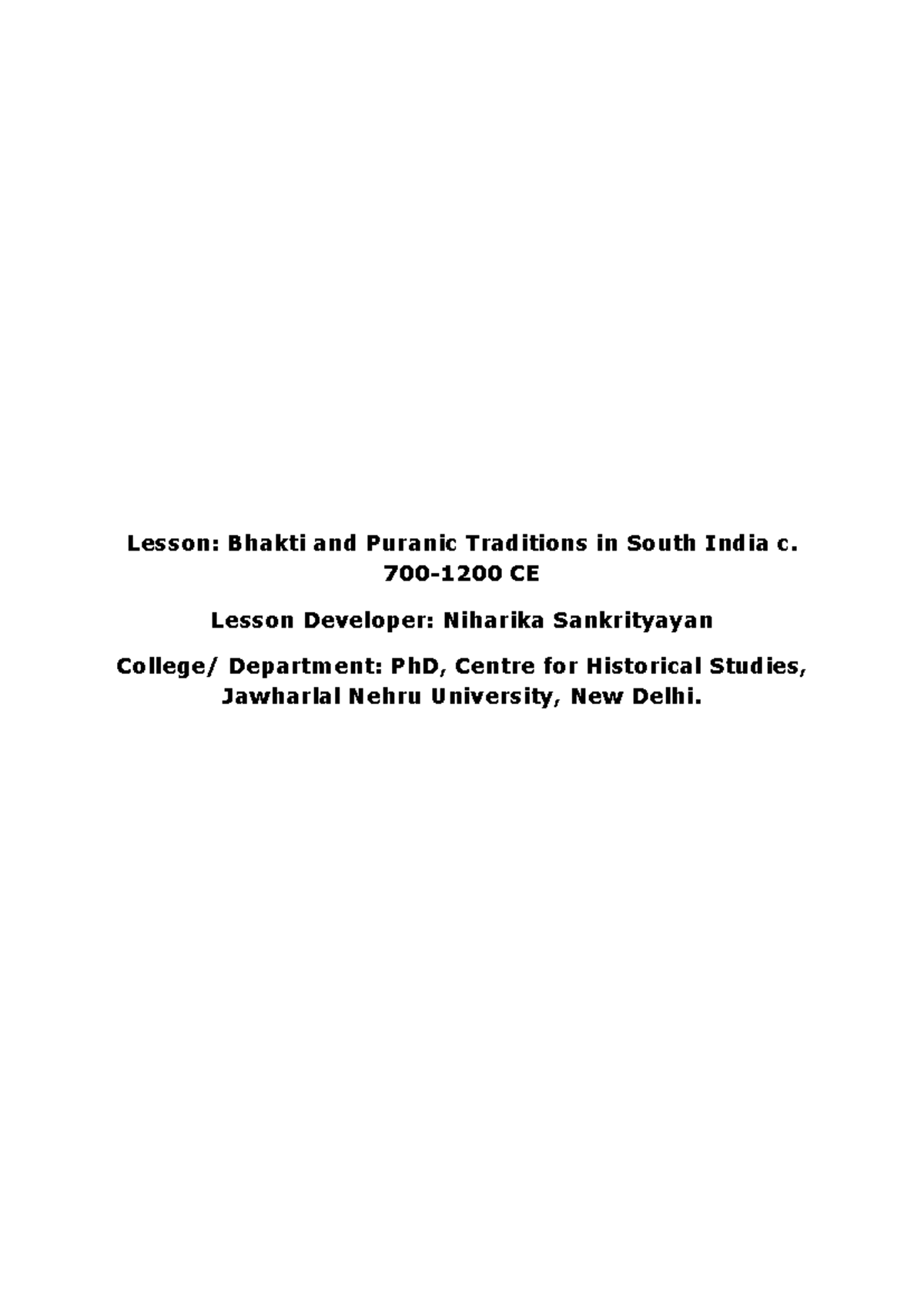 Bhakti and Puranic Traditions in South India c. 700-1200 CE - Lesson ...