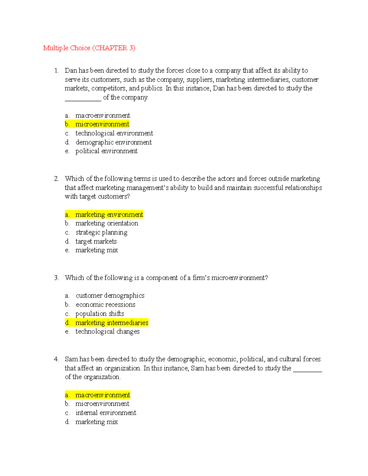 Multiple Choice - marketing set - Multiple Choice (CHAPTER 3) Dan has ...