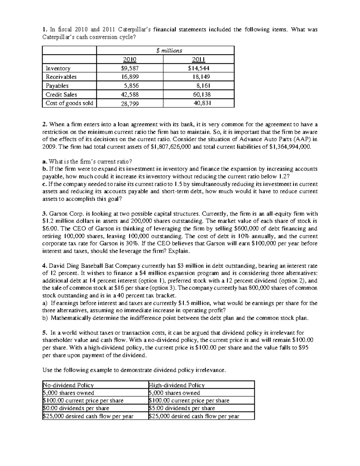 Sample-questions 2 - detail - In fiscal 2010 and 2011 Caterpillar’s ...