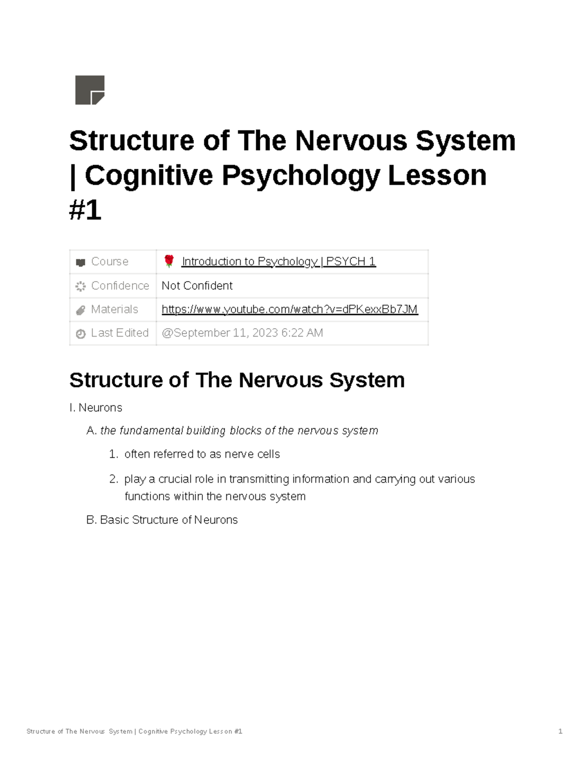 Structure of The Nervous System Cognitive Psychology - Introduction to ...