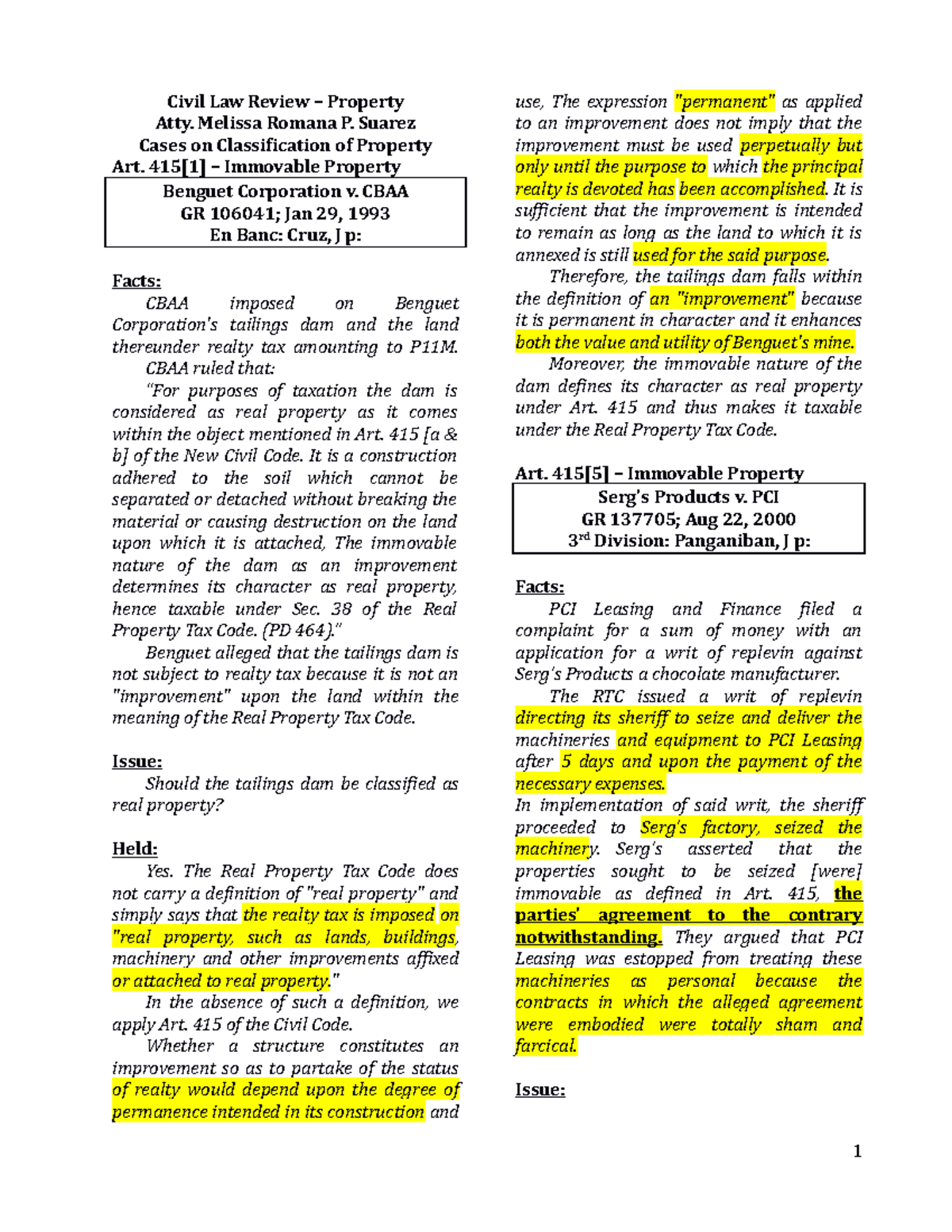 Case Summary - 01.Classification-Grad QT - Civil Law Review – Property ...