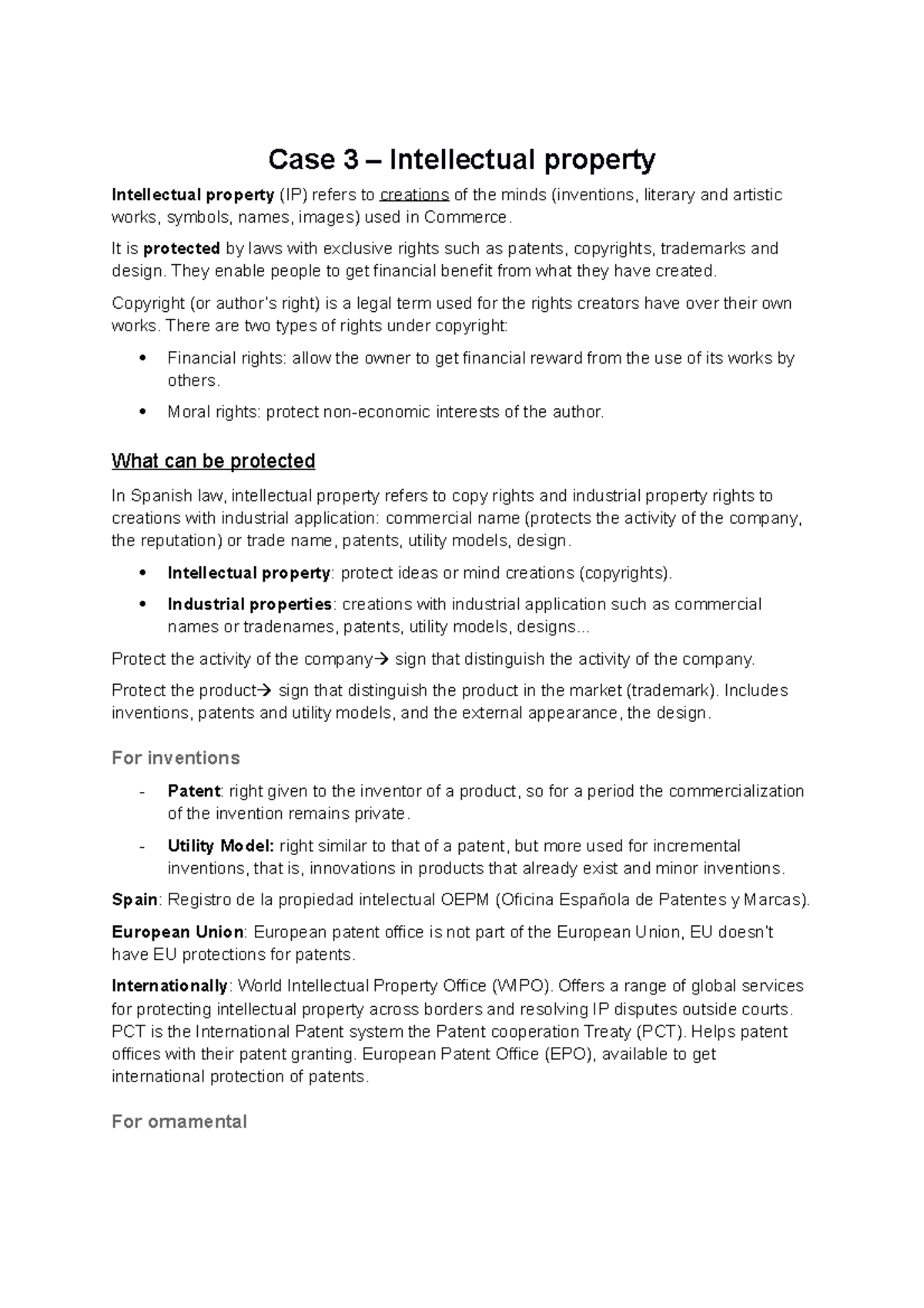 Case 3 - Apuntes del case de el 1er año. - Case 3 – Intellectual ...
