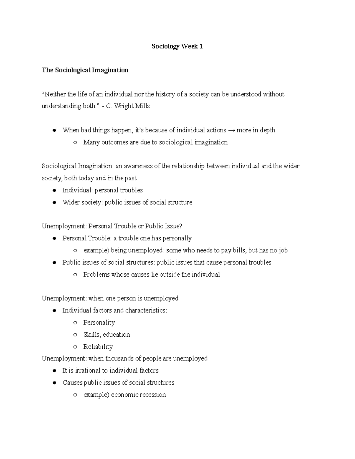 Sociology Week 1 Notes - Professor Fulton - Sociology Week 1 The ...