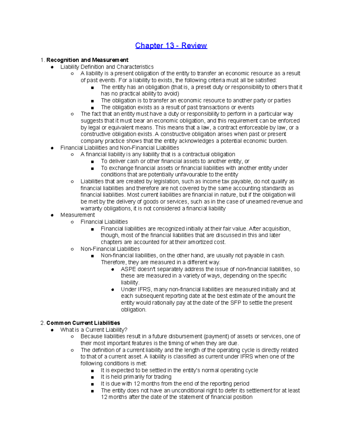 Chapter 13 - Review - Chapter 13 - Review Recognition and Measurement ...