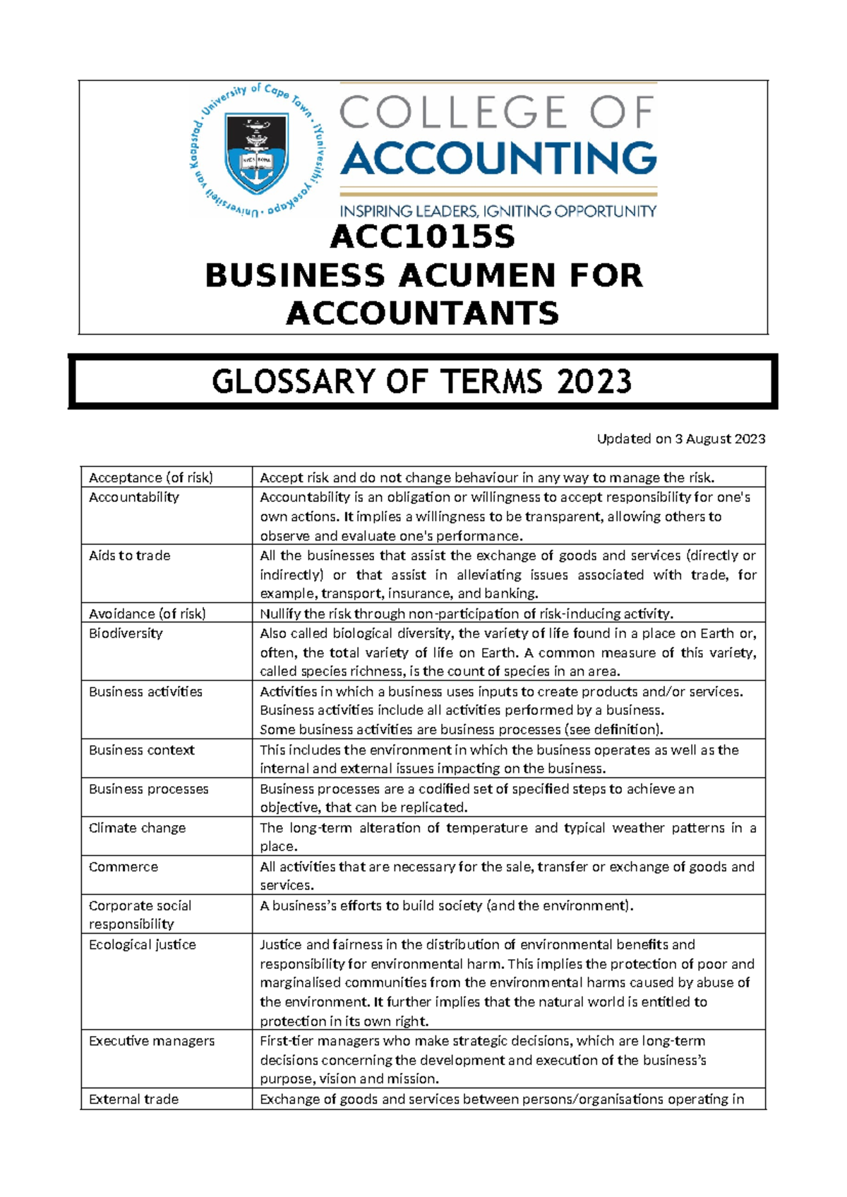 ACC1015S Glossary of terms 2024 - ACC1015S BUSINESS ACUMEN FOR ...