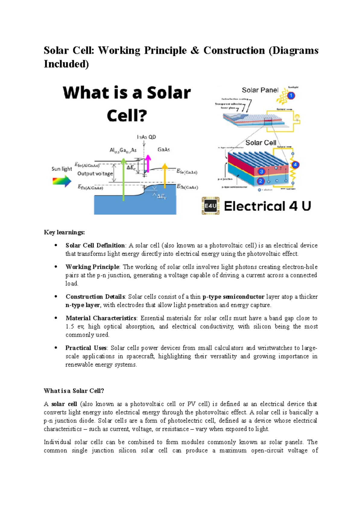 Solar Cell - Unit 1 - Solar Cell: Working Principle & Construction ...