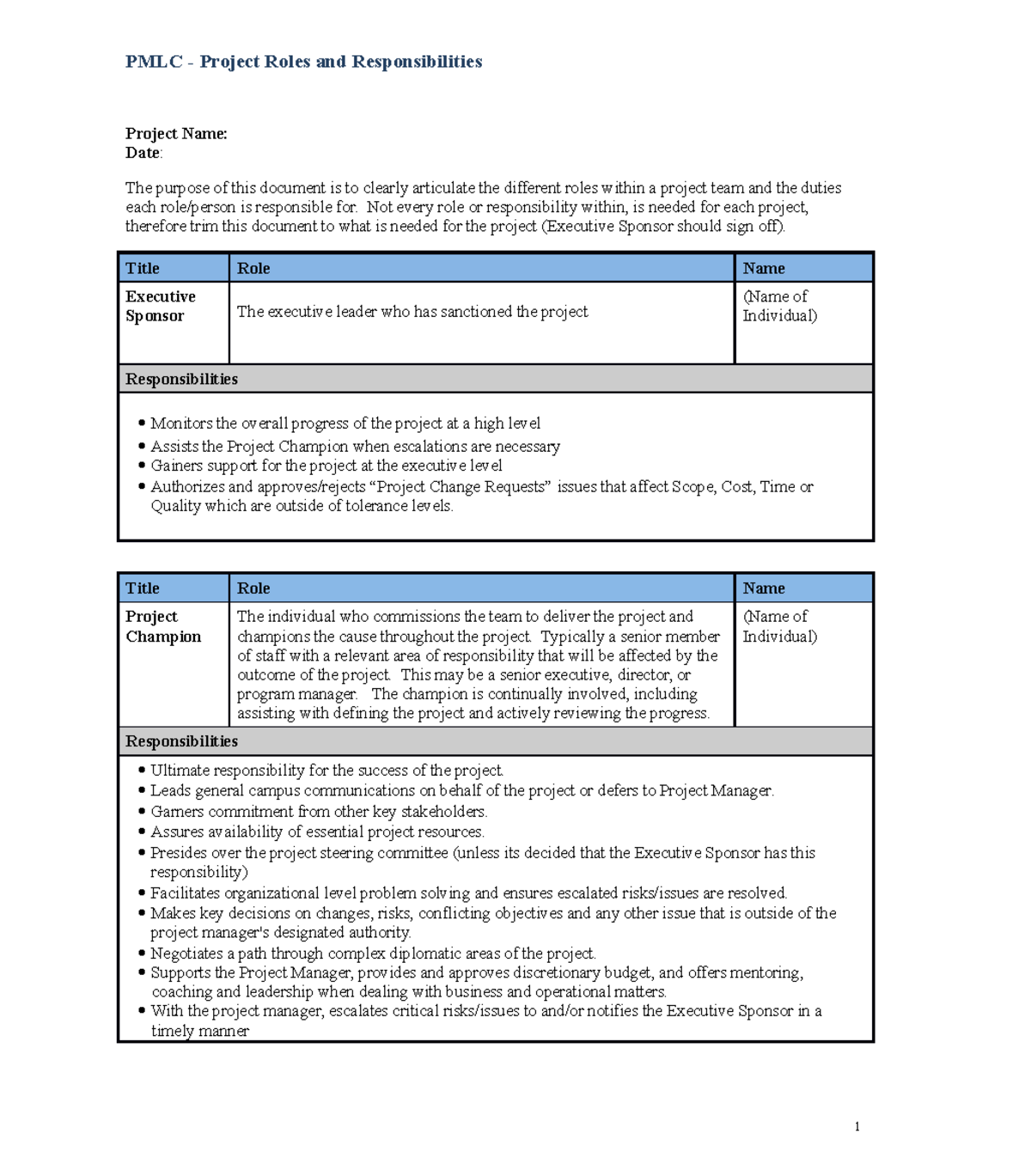 Document of team roles-and-responsibilities-template - Project Name ...