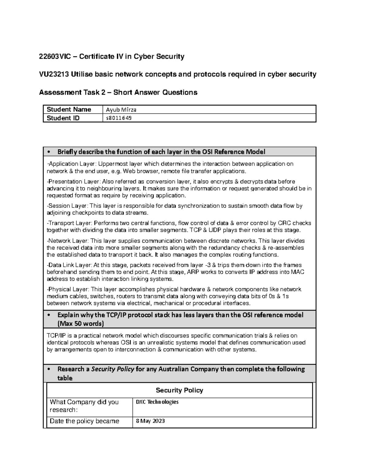 VU23213 Assessment 2 v1 - 22603VIC – Certificate IV in Cyber Security ...