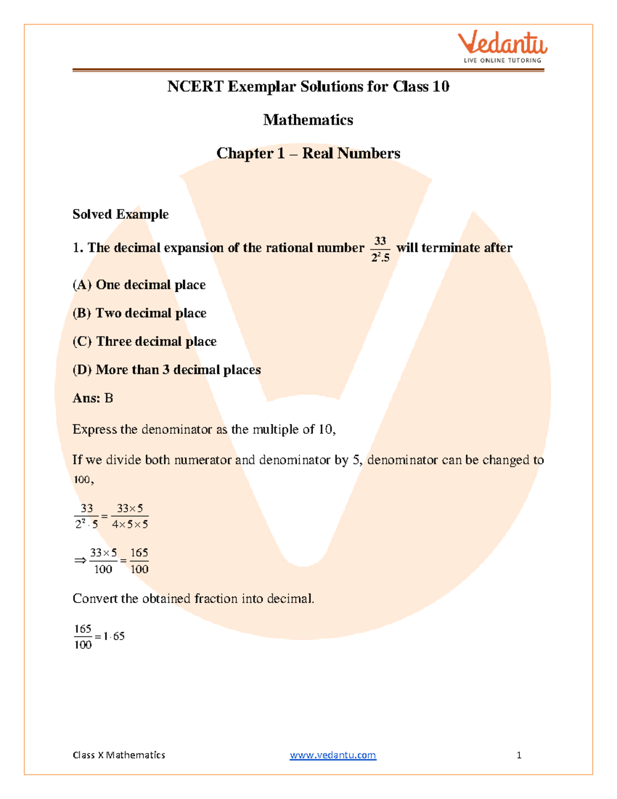 Ncert Exemplar Maths Chapter 1 - NCERT Exemplar Solutions for Class 10 ...