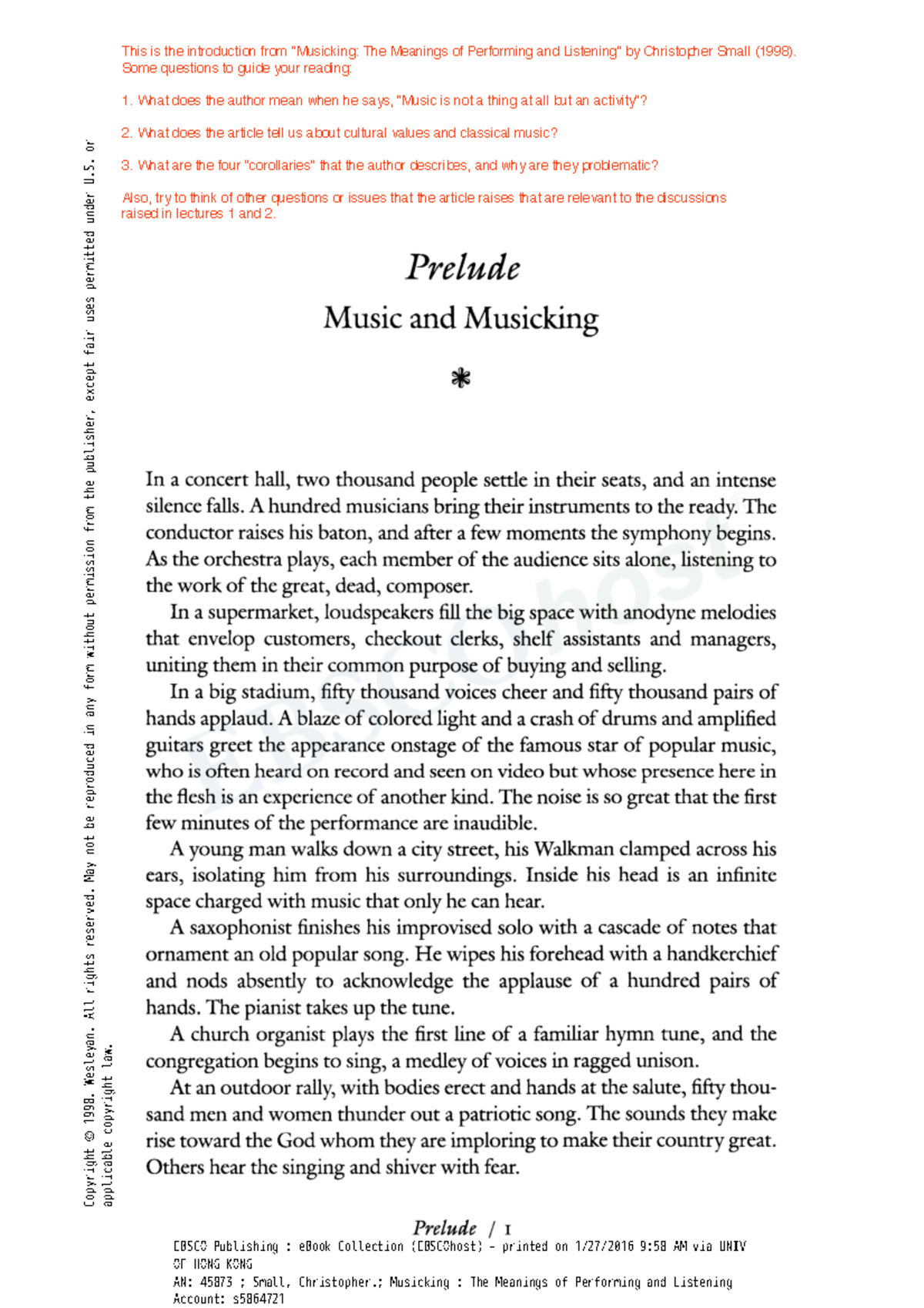 Musicking small prelude - Prelude Music and Musicking In a concert hall ...