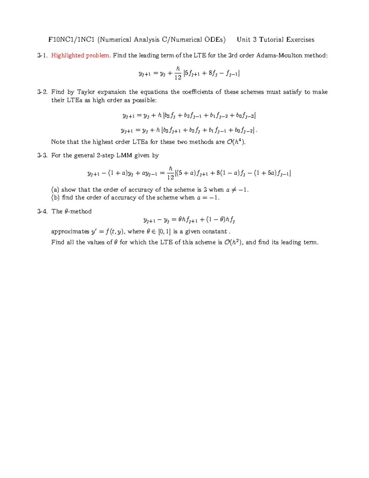 Tutorial 3 Questions - F10NC1/1NC1 (Numerical Analysis C/Numerical ODEs) Unit 3 Tutorial ...
