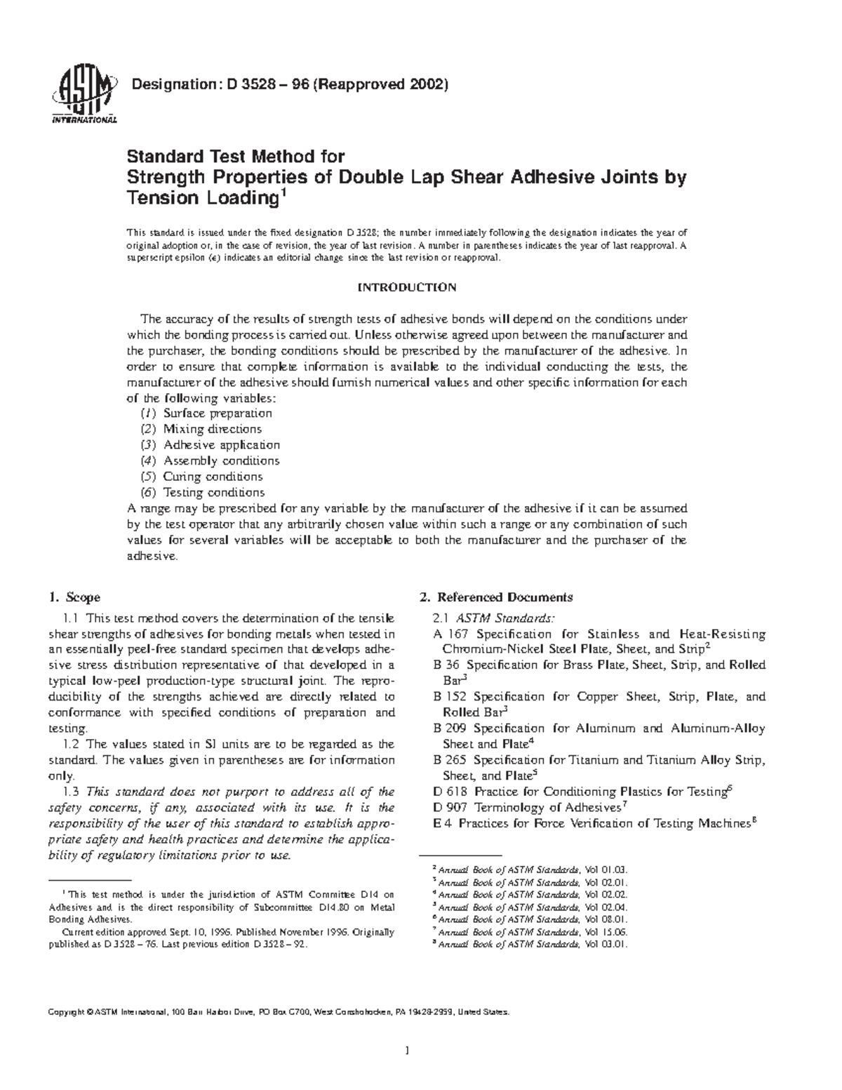 D 3528 - 96 R02 RASTM Standard for tensile testing - Designation: D ...
