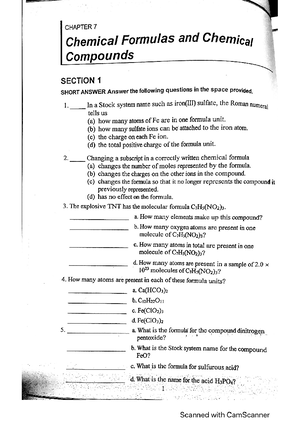 Chemistry worksheet grade 10 ch8 sec1 - 10 CHAPTER 8 REVIEW Chemical ...