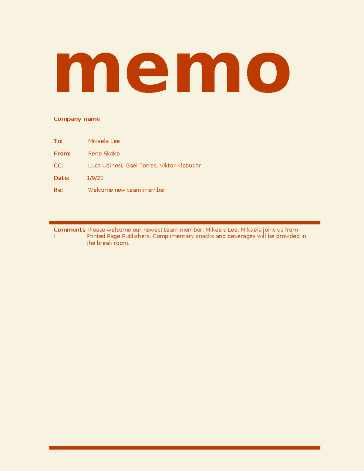 Modern memo simple design - Tarea 1.1 Maicol Terrero.pdf - memo Company name To: Mikaela Lee ...