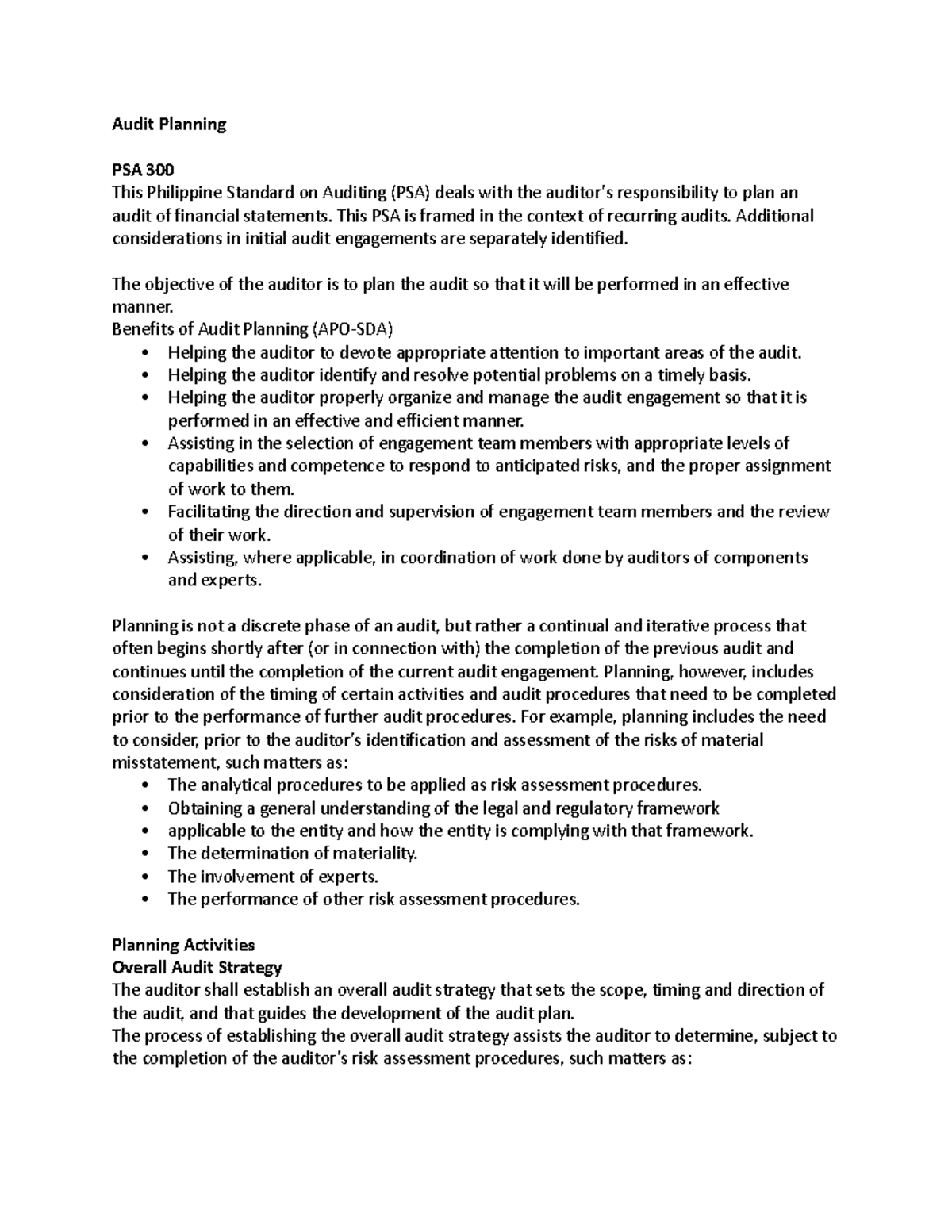 Audit Planning - Audit Planning PSA 300 This Philippine Standard on ...