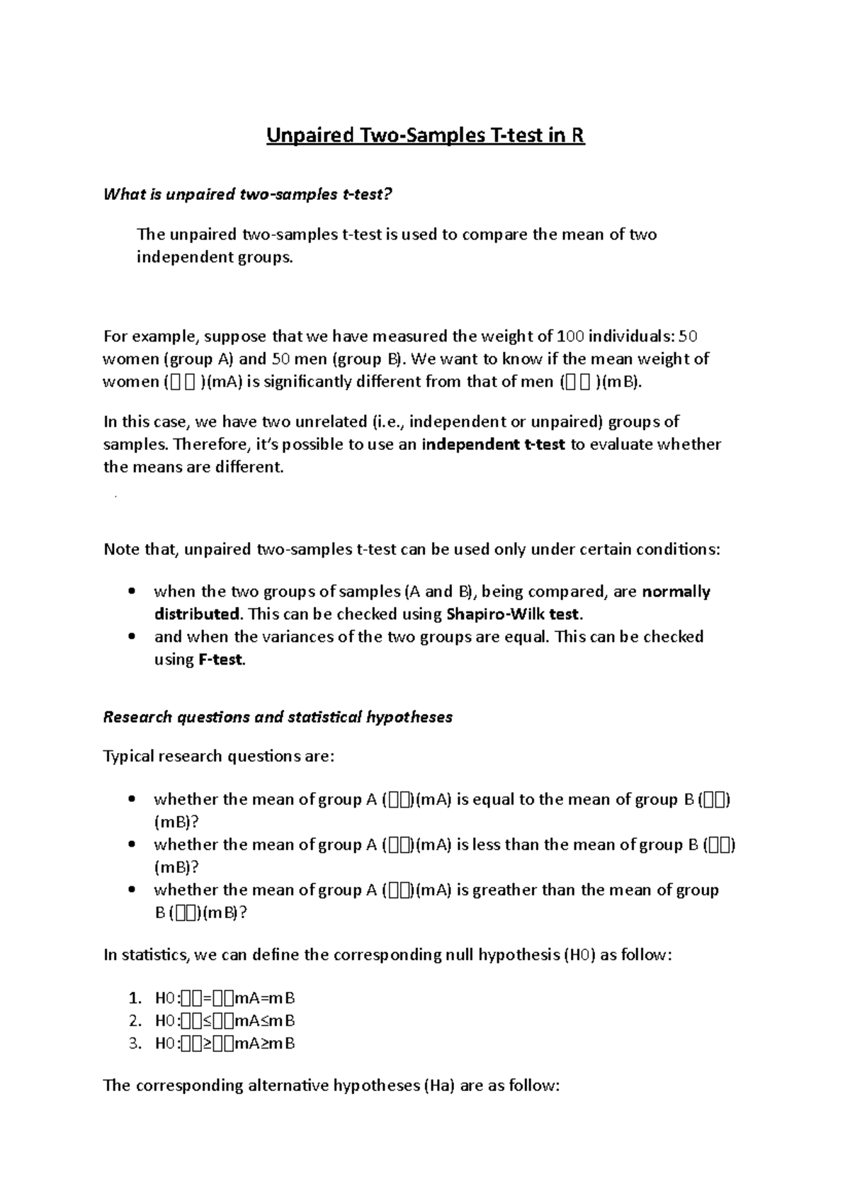 Unpaired Two-Samples T-test in R - COMP1814 - GRE - Studocu