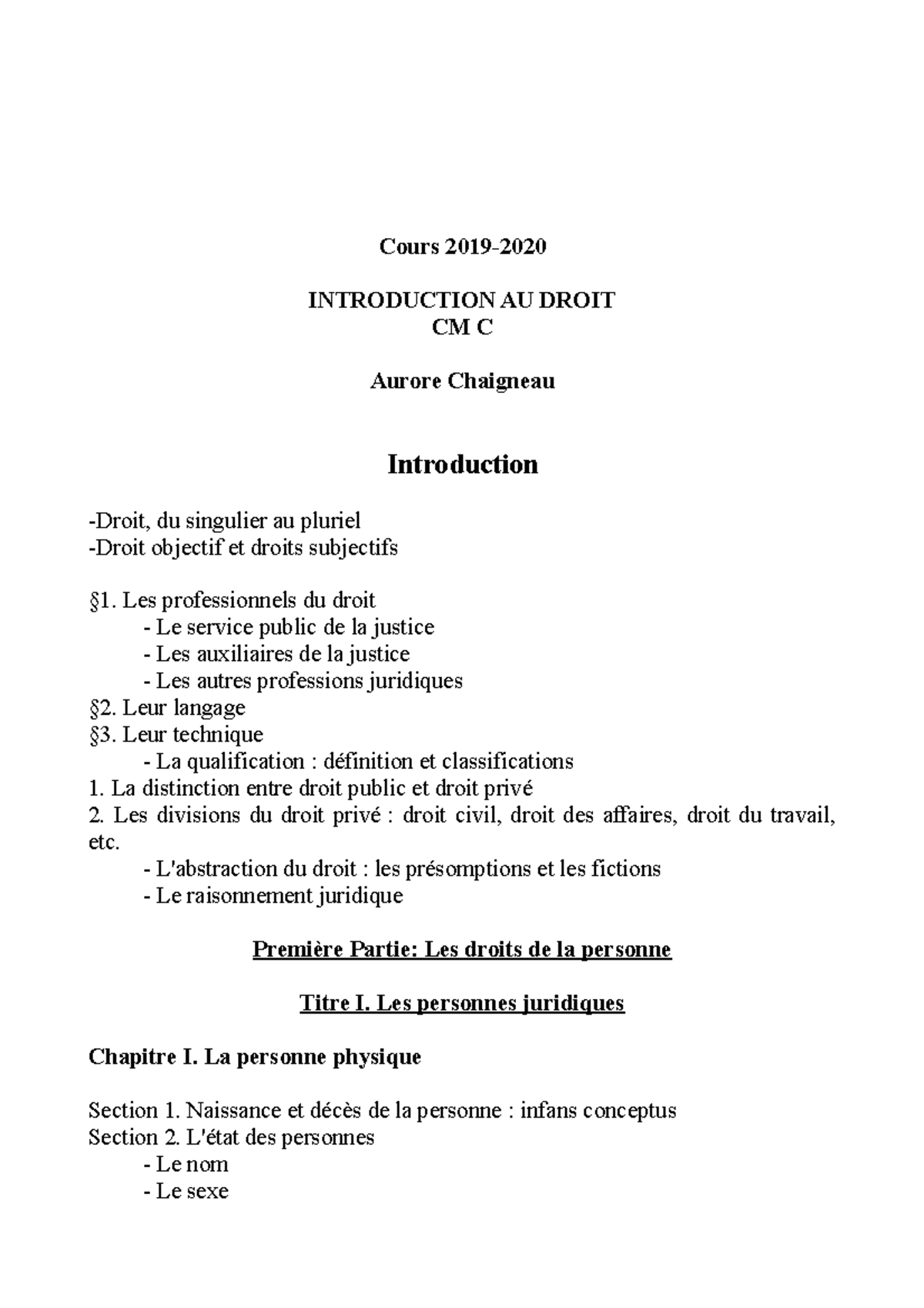 PLAN Introduction au droit 2019 dv copie - Université Paris Nanterre - Studocu