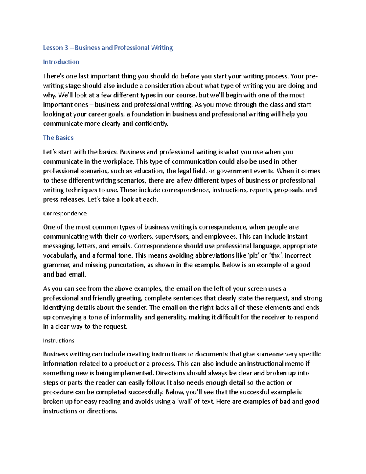 Lesson 3 – Business and Professional Writing - Lesson 3 – Business and ...